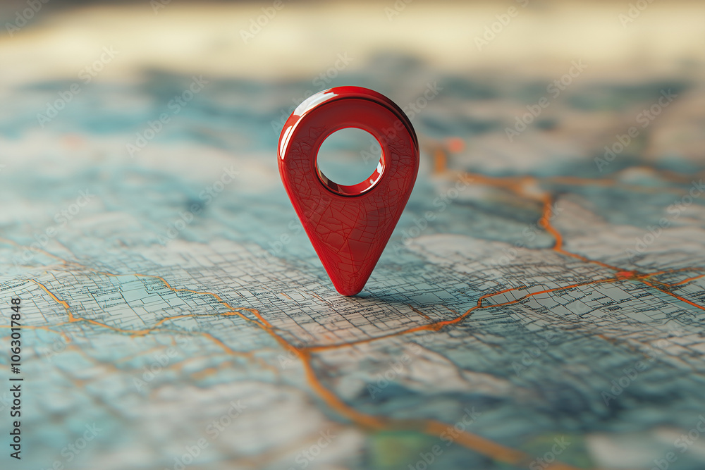 3D red location pin on map. Location point marker or navigation pin ...