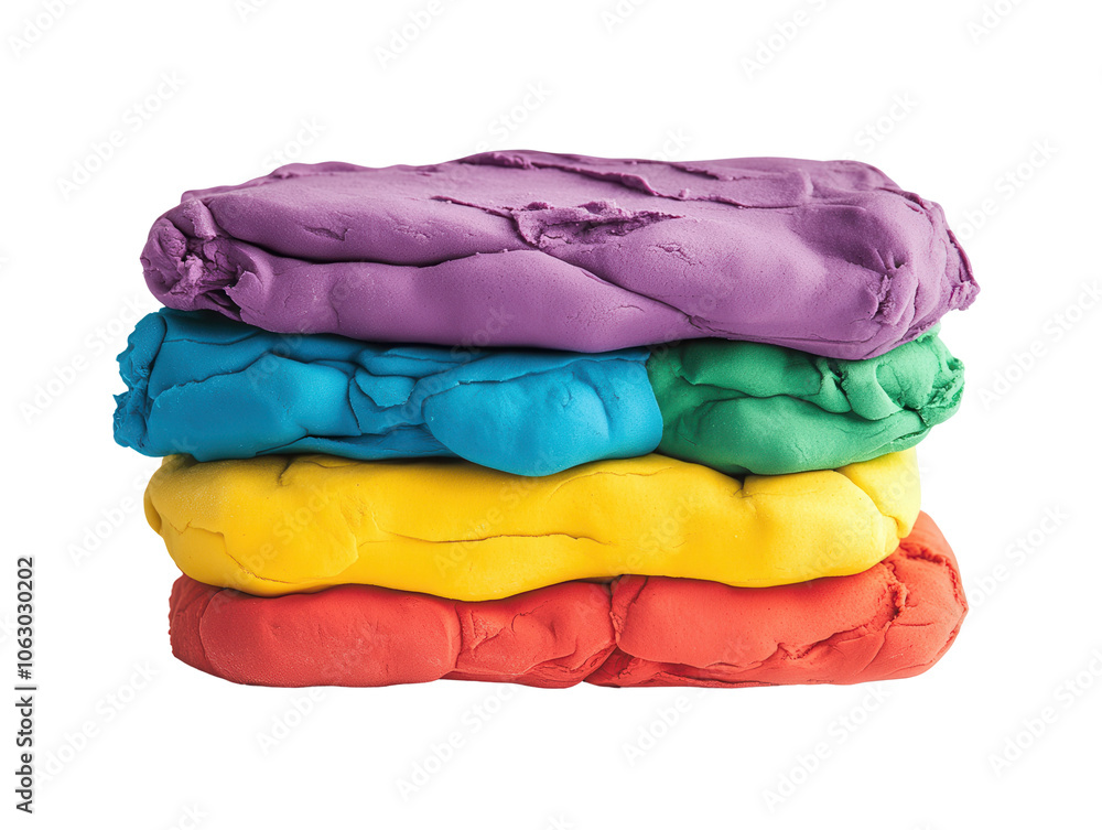 Colorful playdough stacked in layers, isolated on a white background ...