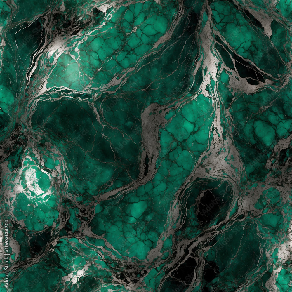 HD background with shiny metallic silver and green marble textures ...