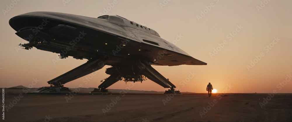 Astronauts walking towards a futuristic spaceship on a launchpad under ...