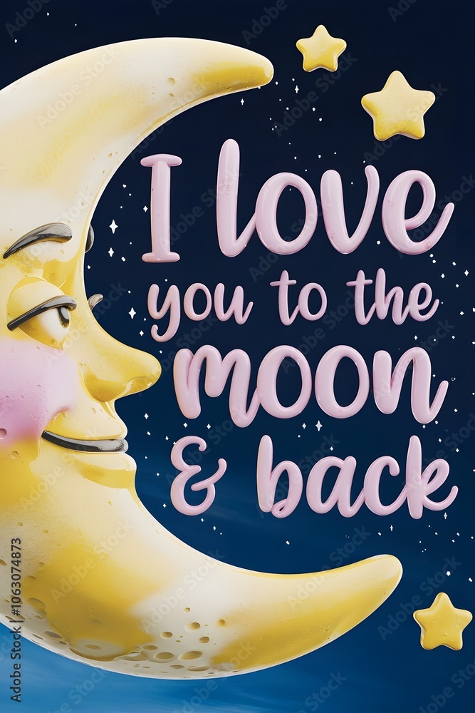 Whimsical illustration featuring crescent moon with face and pink ...