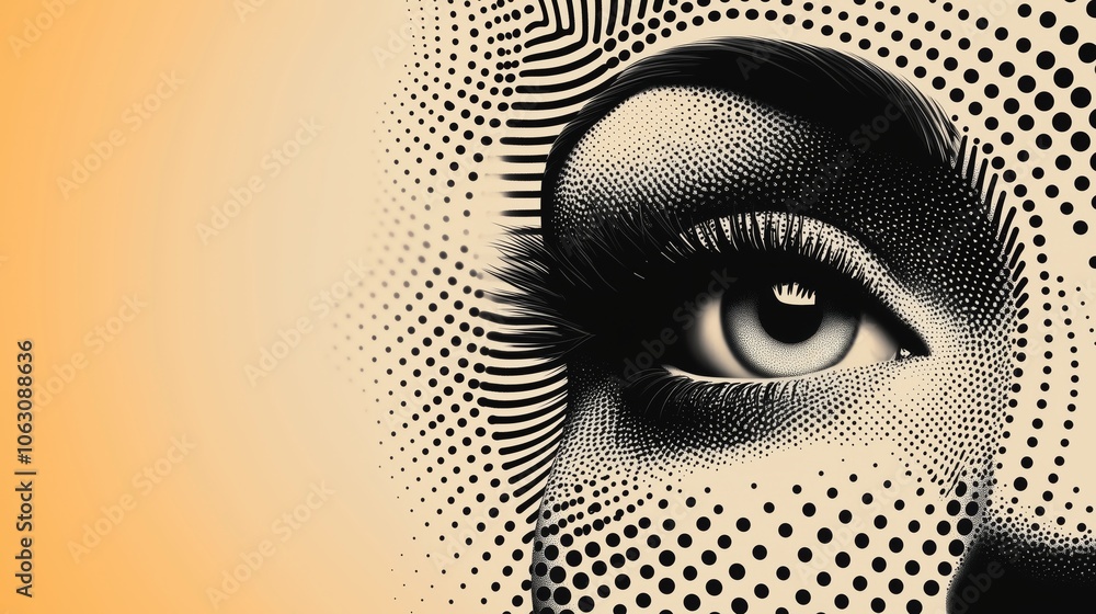 Abstract close-up of a human eye with dynamic halftone and line art ...