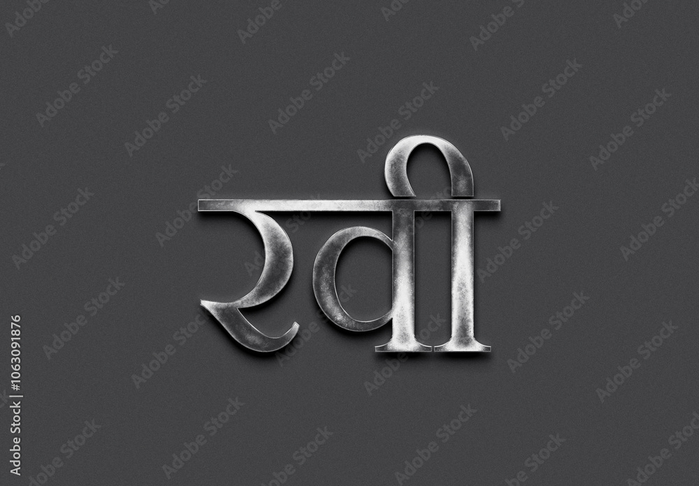 Chrome metal 3D Hindi name design of Ravi on grey background in Hindi ...