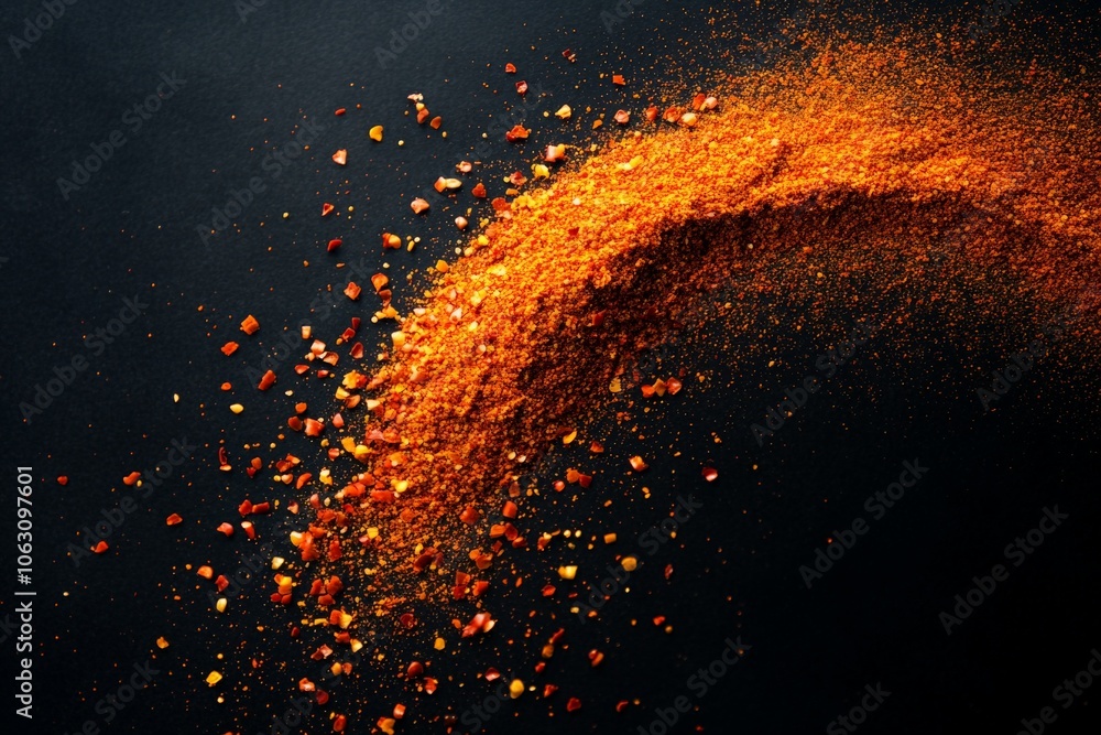 An arc of orange powder freezes dramatically mid-motion, creating an ...