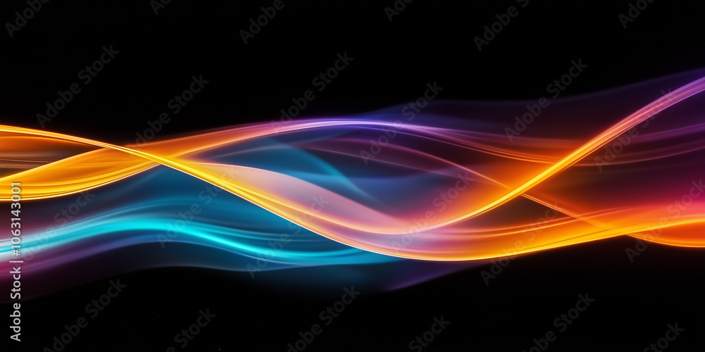 Abstract, colorful light waves on a black background, creating a ...