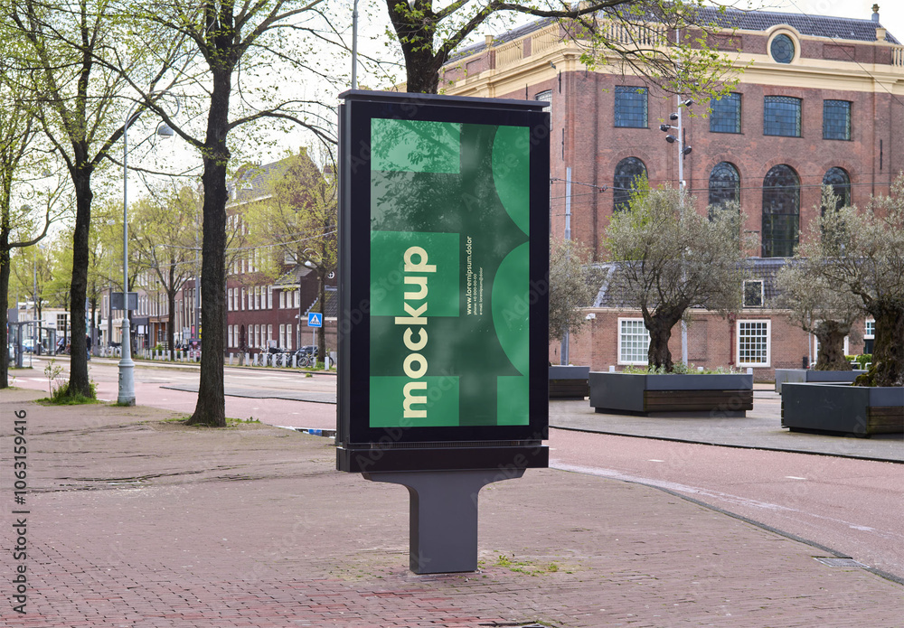 Mockup Of Vertical Customizable Advertisement On Sidewalk Stock ...