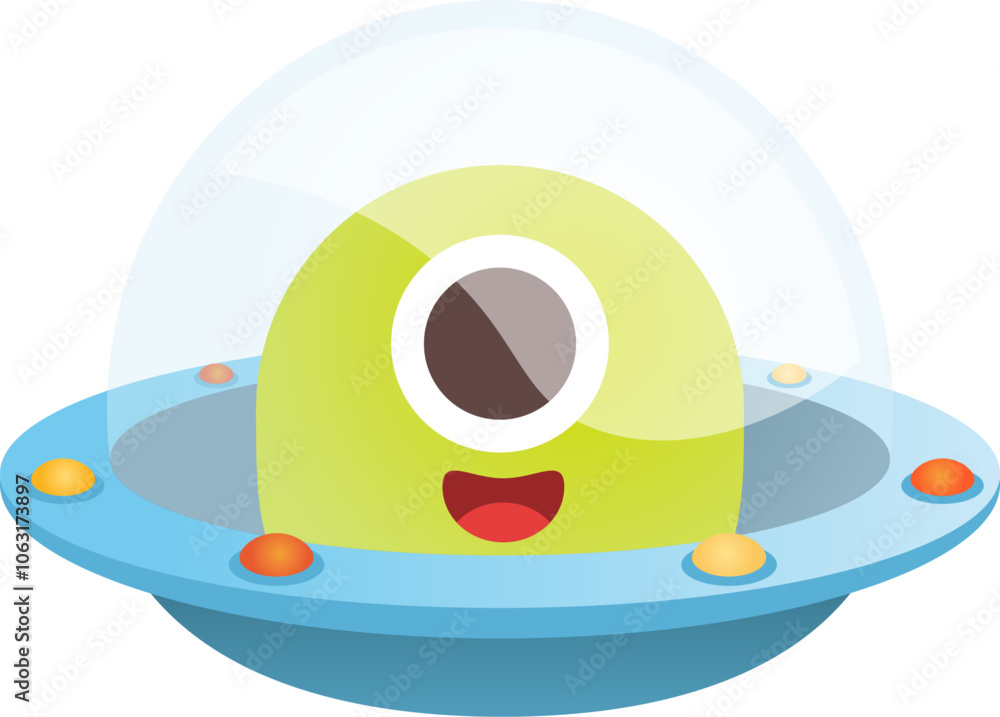Illustration d'un mignon extraterrestre vert dans sa soucoupe volante ...