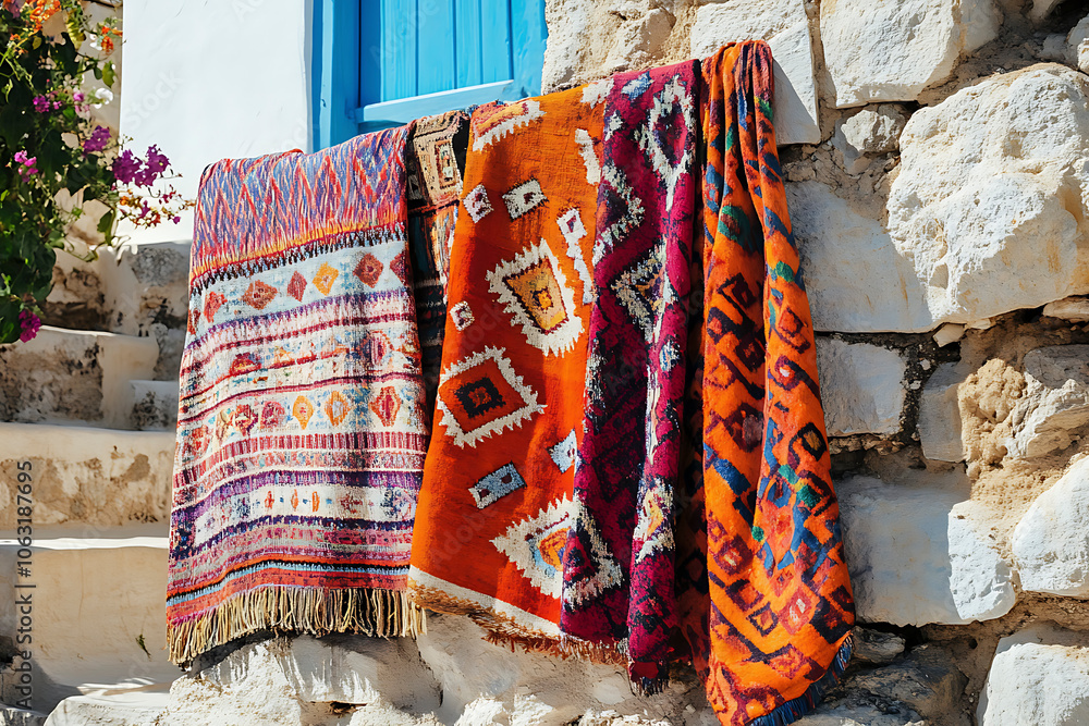 Detailed Greek Textiles with Rich Mediterranean Color Palette Stock ...