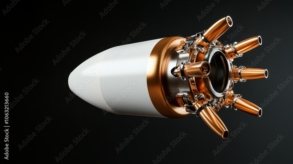 This striking image features a dynamic engine assembly with copper and ...
