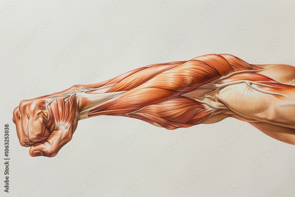 Detailed anatomical illustration showing the muscles of the lower arm ...