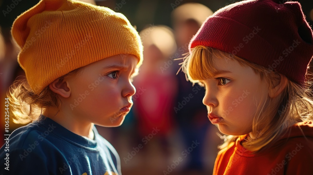 Conflict between children in a schoolyard illustrating the problem of ...