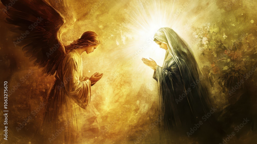 moment of the angel Gabriel announcing to Mary that she will bear the ...