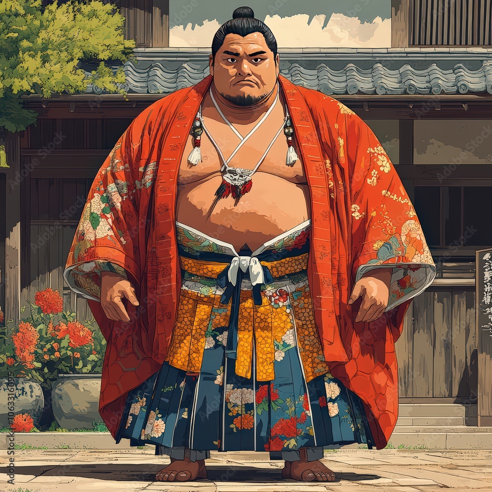 Sumo wrestler bowing to the opponent in a sign of respect before the ...