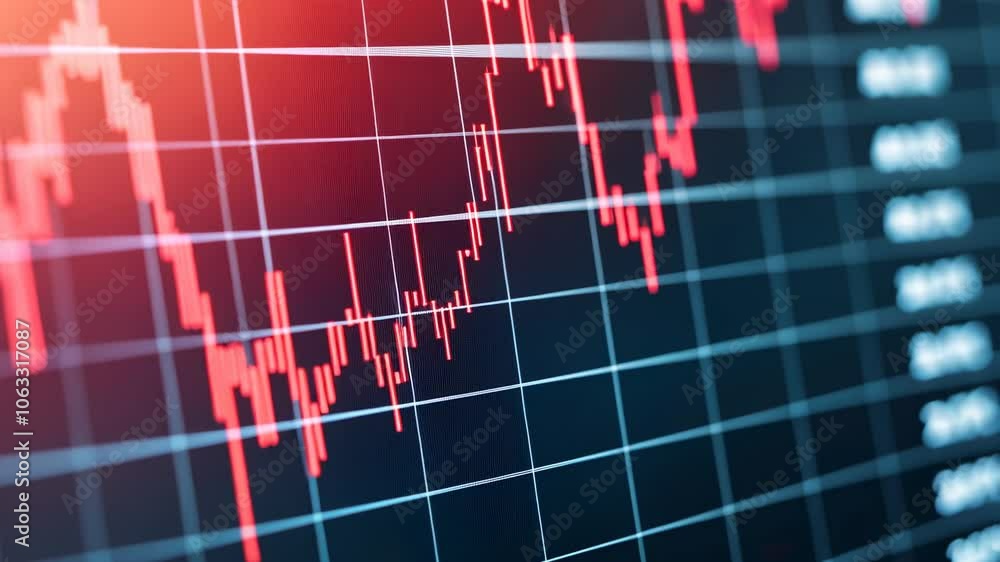 Dynamic stock market graph displaying a downward trend with vivid red ...