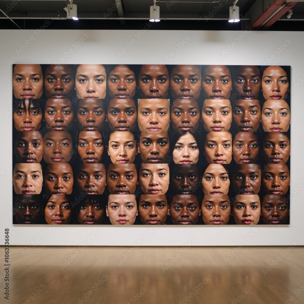 Artwork depicts effects of racism via diverse facial portrayals in a ...