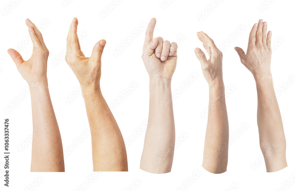 Collection of man hands gestures Isolated on white background with ...