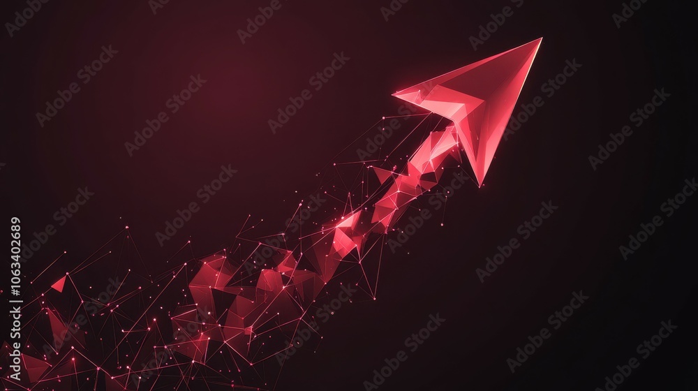 Growth Arrow Up in technology red on a dark background. Light arrow as ...