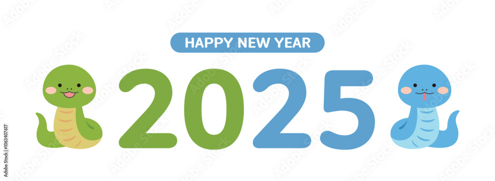 2025 New Year typography design with cute snake character. 2025 is ...
