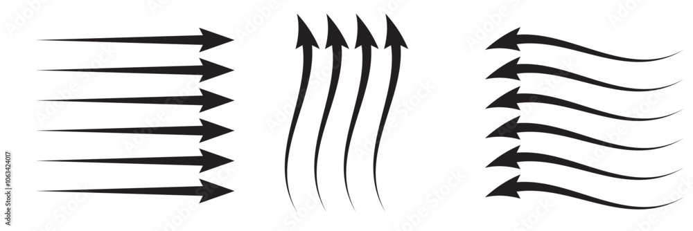 Air flow. Black arrows showing direction of air movement. Wind ...