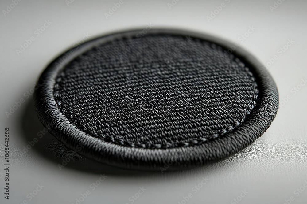 blank black and white round embroidered patch mockup showcasing the texture and style of the ...
