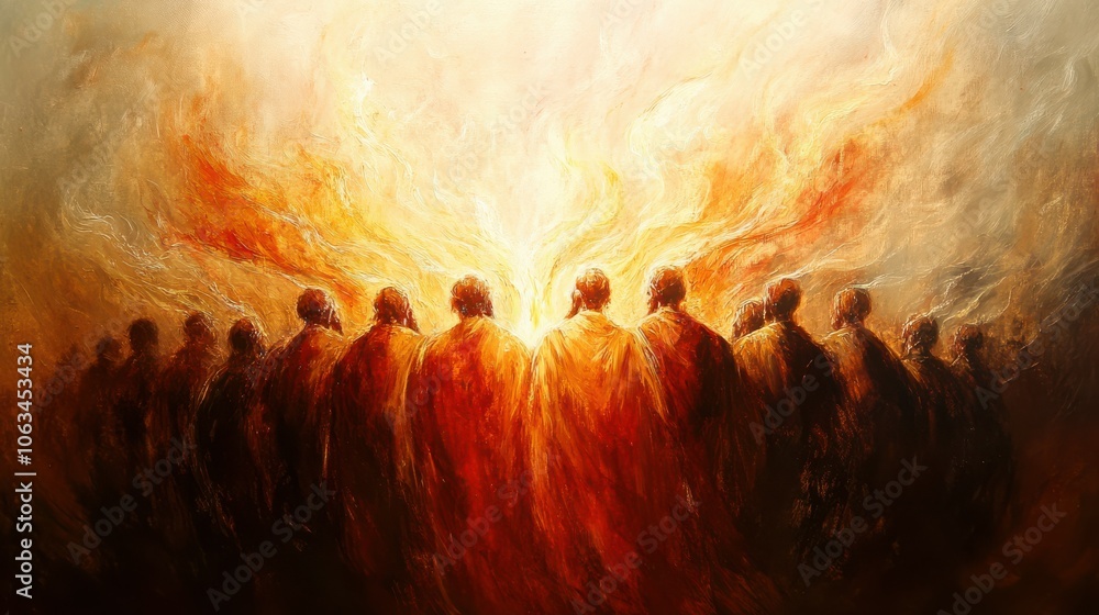 moment of the Holy Spirit descending on the disciples at Pentecost in ...