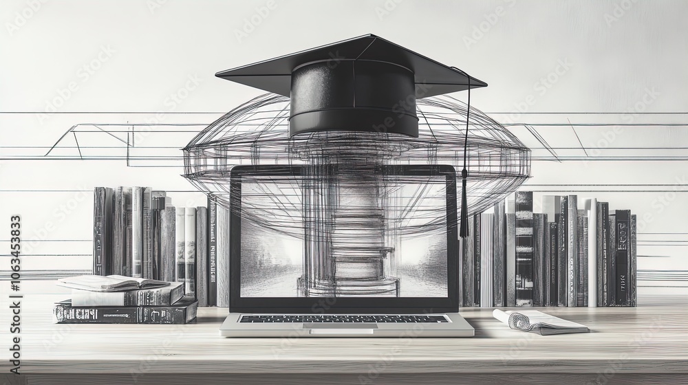 Embrace Imagination: A Modern Minimalist Desk Scene Featuring a Laptop ...