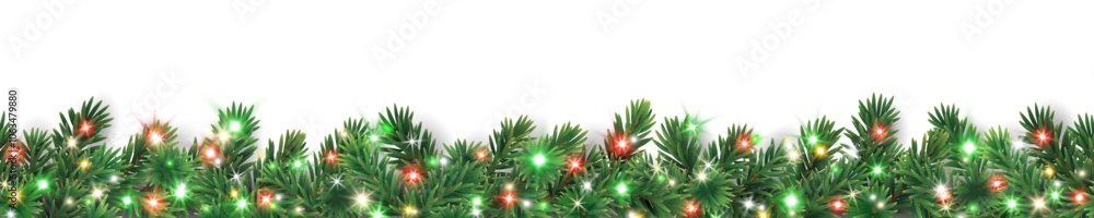 Christmas tree seamless garland on transparent background. Realistic ...