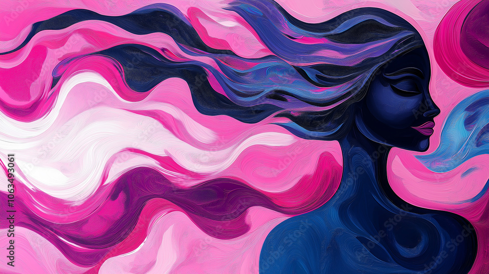 Sophisticated feminine silhouette surrounded by abstract waves ...