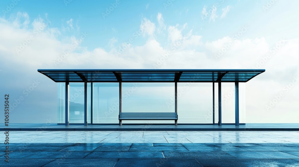 Clean and modern bus station in an urban environment, offering an empty ...