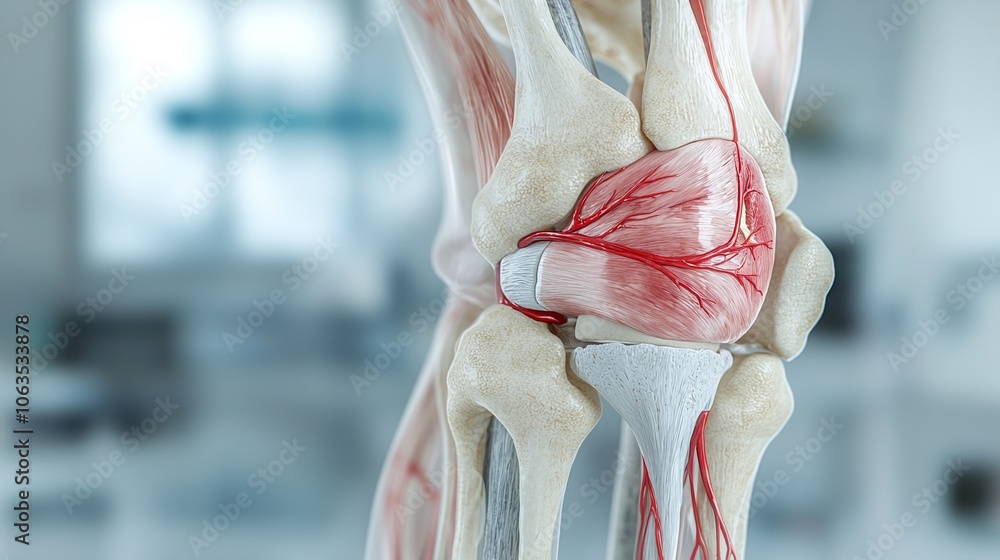 Illustrated Knee Joint with Ligament Injury Anatomical view of the knee ...