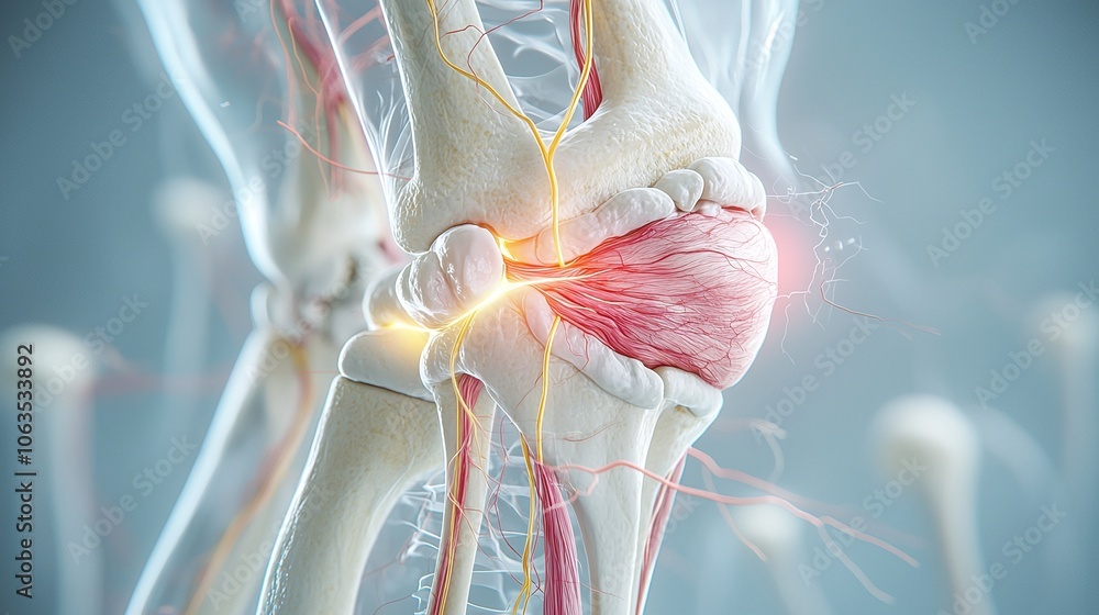 Illustrated Knee Joint with Ligament Injury Anatomical view of the knee ...