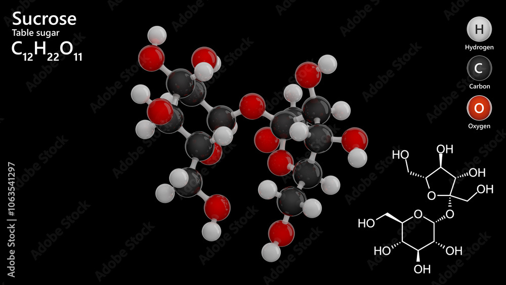 Molecule: Sucrose. Disaccharide. Table sugar. Molecular structure ...
