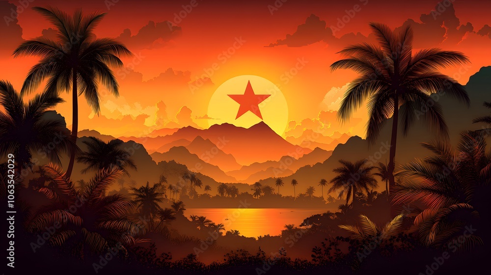 Papercut style of Haiti National Day, layered paper textures showing ...