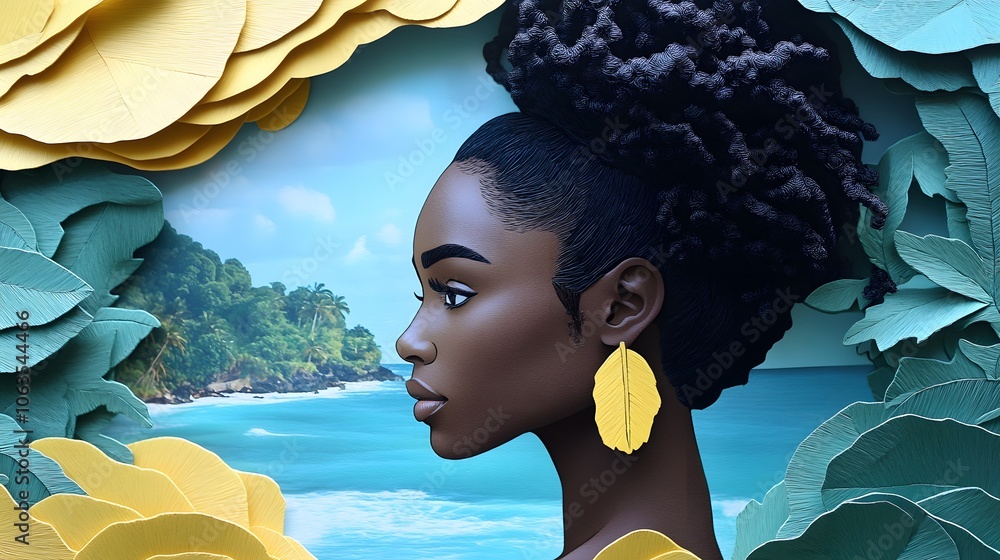 Papercut design for Grenada National Day, featuring beach scenery, lush ...