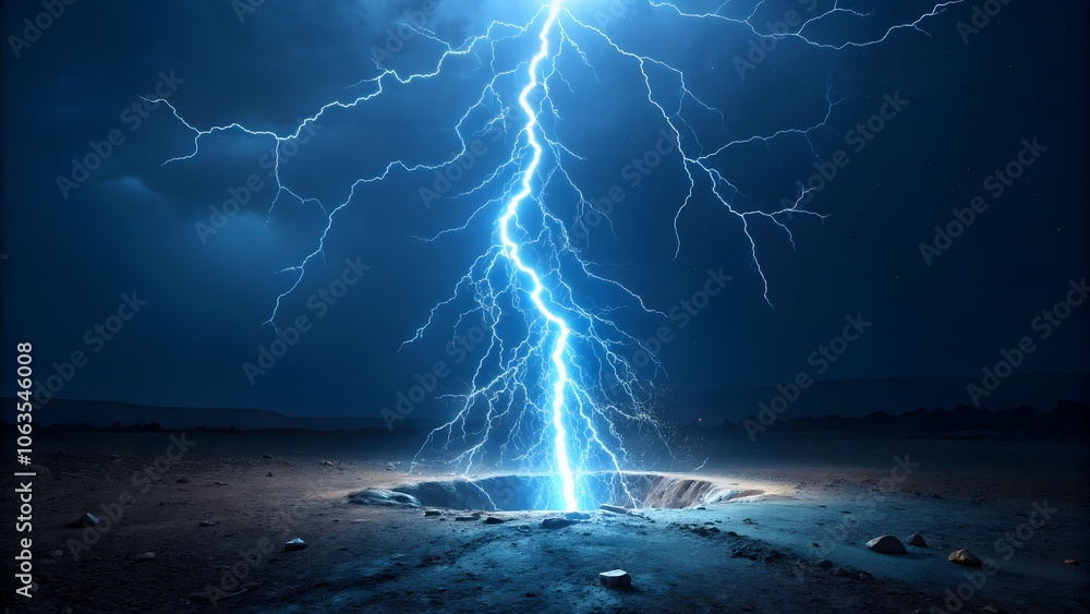 Intense Blue Thunderbolt Ground Strike Effect, Dynamic Blue Lightning ...