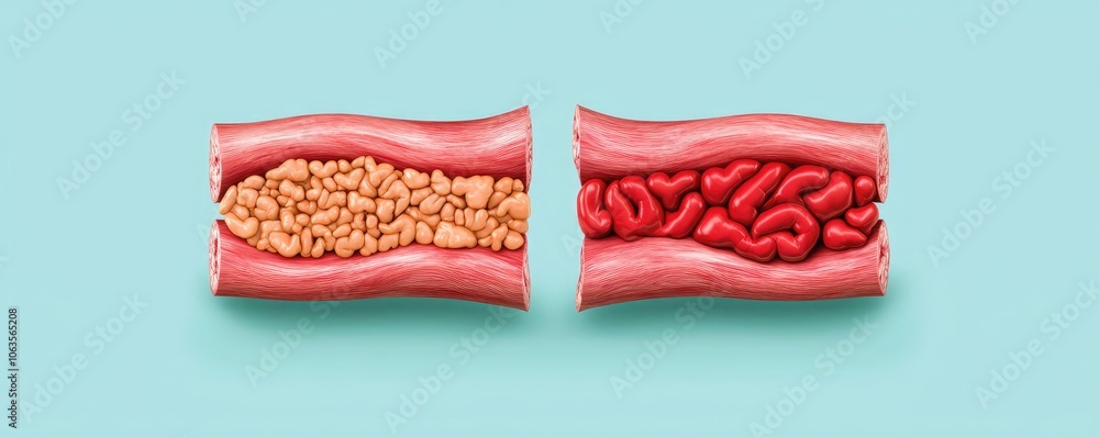 A visual representation of healthy versus unhealthy blood vessels ...