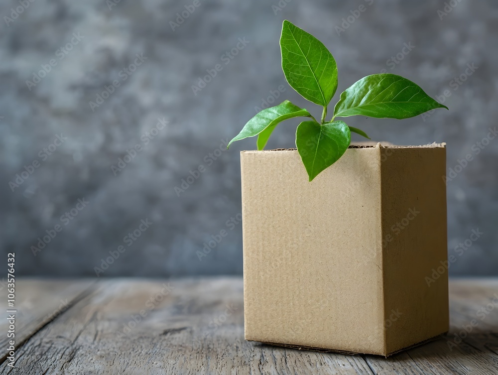 Eco Friendly Cardboard Parcel Box with Sprouting Leaves Symbolizing ...