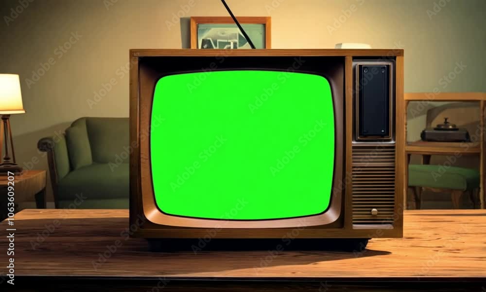 Vintage chroma key green screen television isolated on a white ...