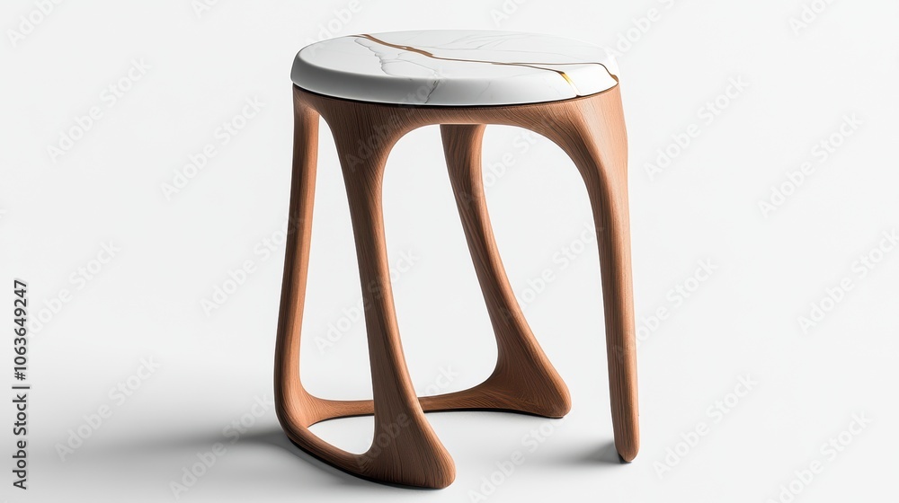 This stylish stool features a sleek design with a marble top and wooden ...