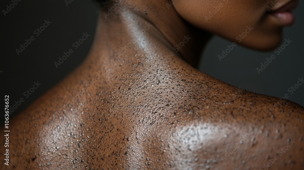 The close-up reveals the beautiful, radiant skin on a shoulder ...