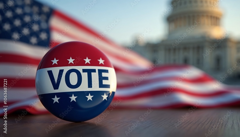 Vote election badge, Freedom Democracy Concept, american flag, blurred ...