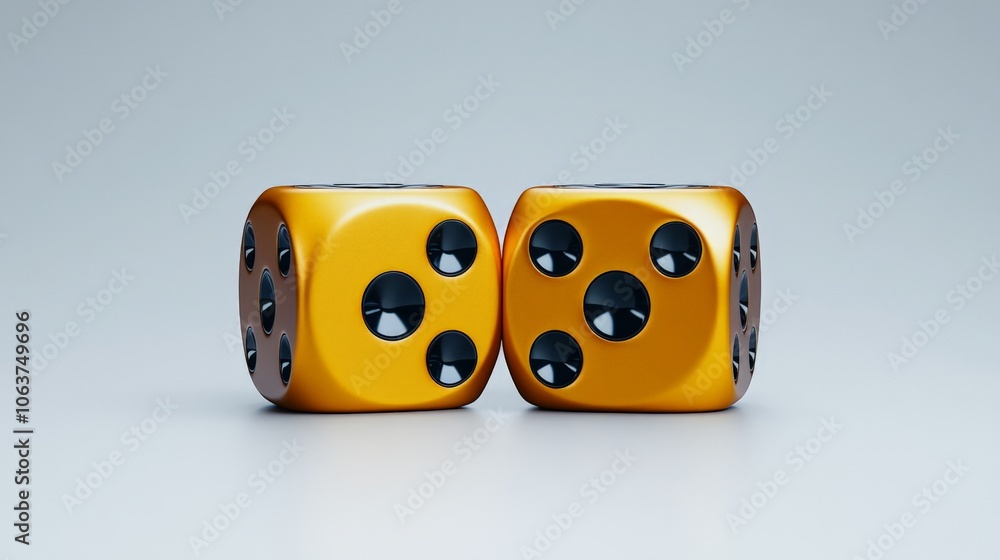 Golden Dice: A pair of gleaming, golden dice, perfectly aligned, ready ...