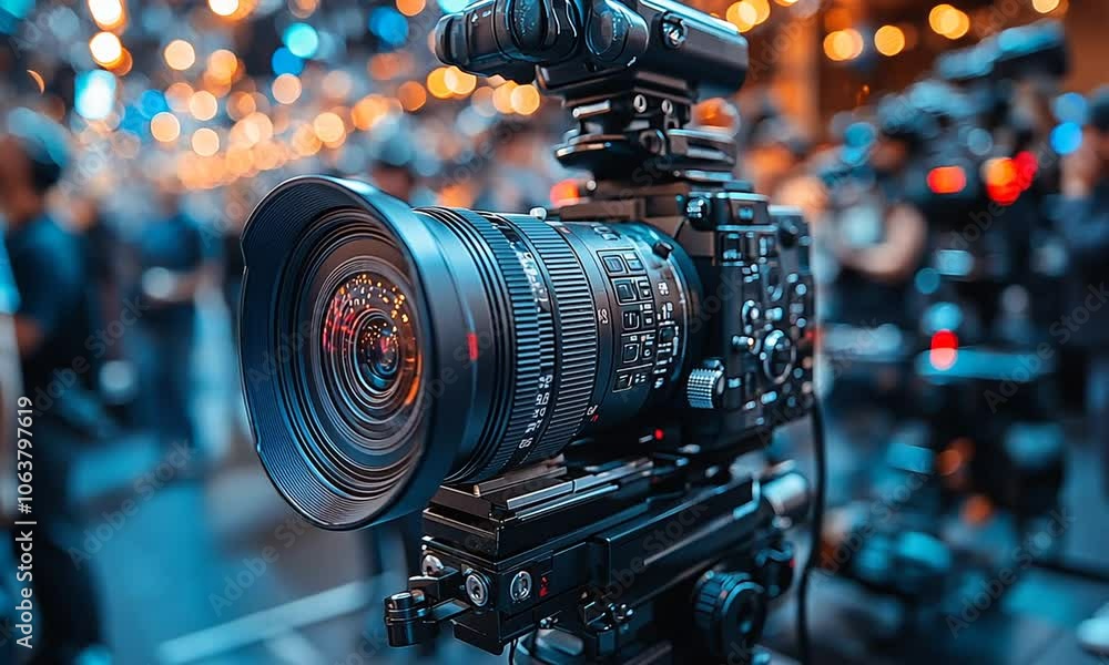 A close-up of a professional camera set up for photography. vídeo do ...