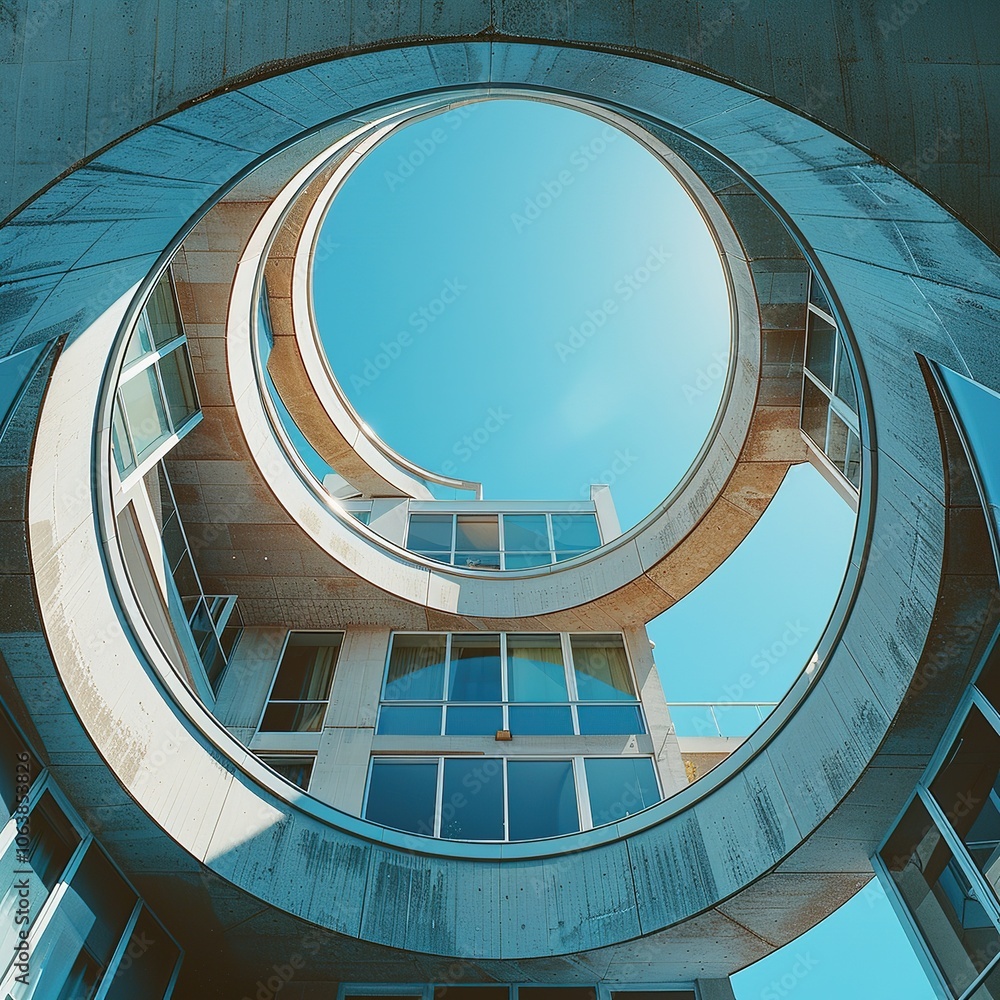 Reworked underside view of curvilinear balconies. Modern architecture ...