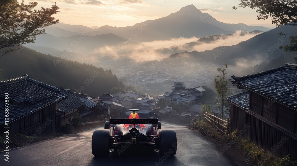 F1 Car Ascending Mountain Switchback: Aggressive Rear View with ...