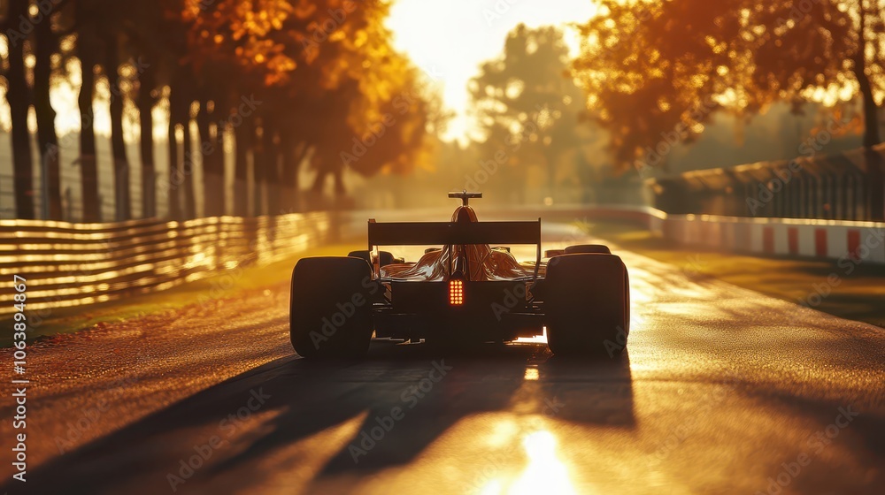 F1 Car Approaching Monza Parabolica at Golden Hour: Autumn Sunset ...
