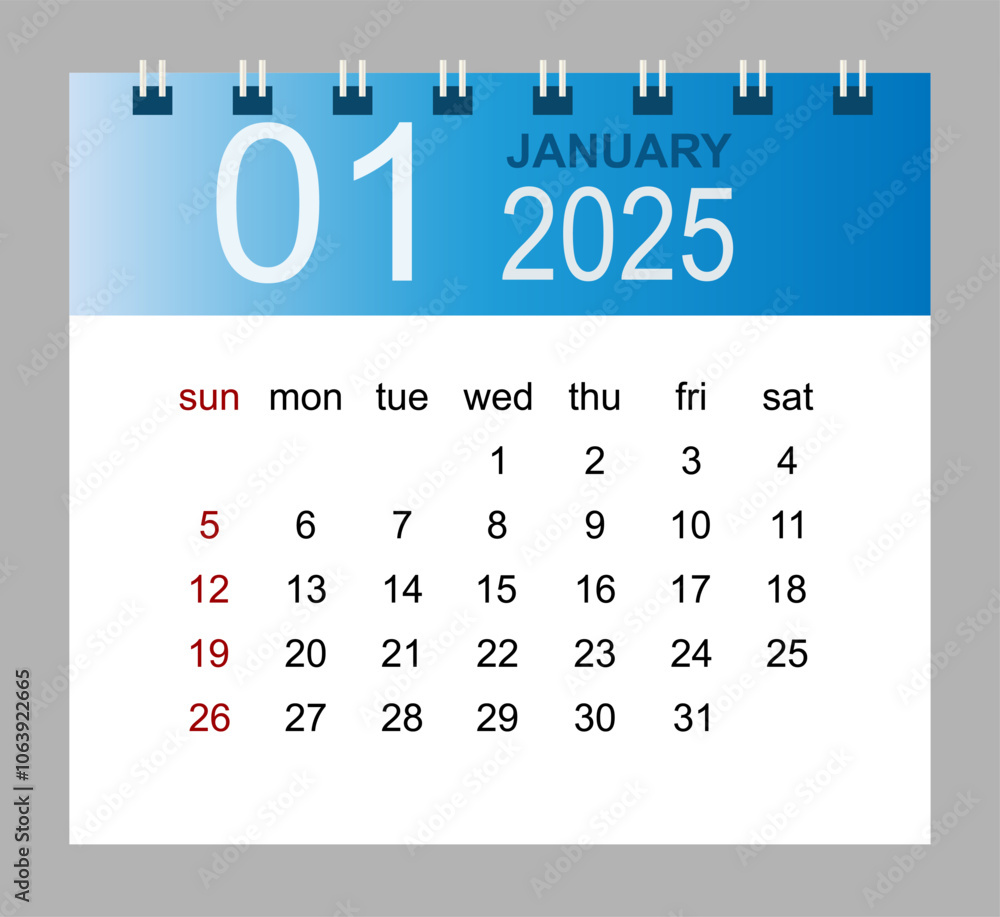 January 2025. Vector monthly calendar template 2025 year in simple ...