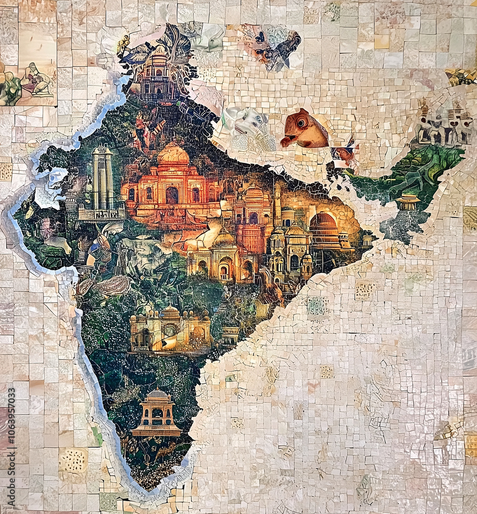 Artistic and Colorful Map of India with Cultural Motifs, Traditional ...