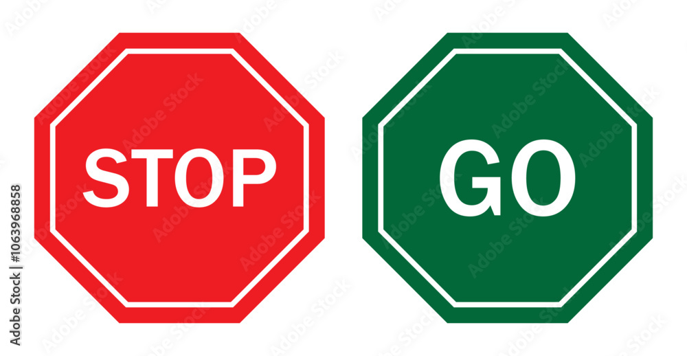 Stop and go sign symbol set in red and green color. Road traffic signs ...