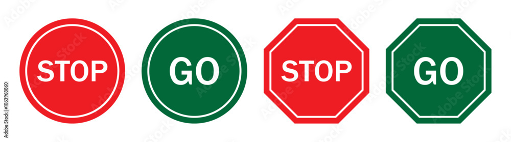Stop and go sign symbol set in red and green color. Collection traffic ...